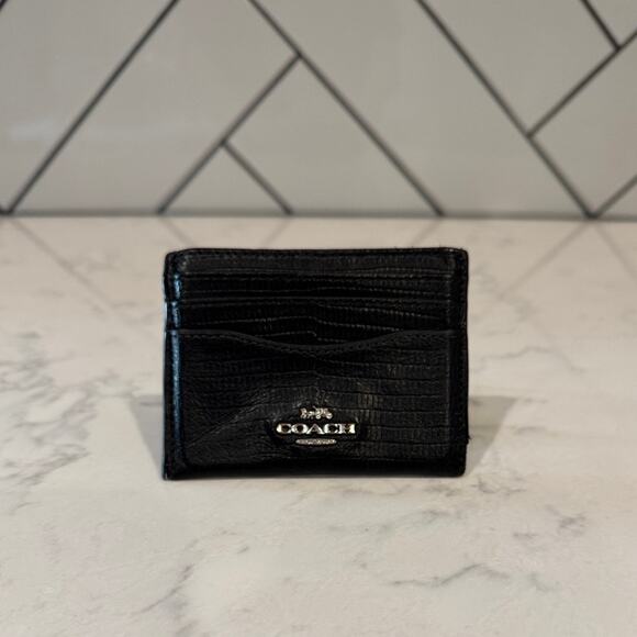Coach | Bags | Authentic Coach Embossed Leather Slimid Card Case Black ...